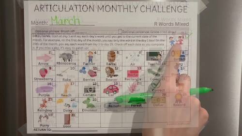 One-Page Articulation Monthly Calendars "CH/J/SH" Speech Homework for ...