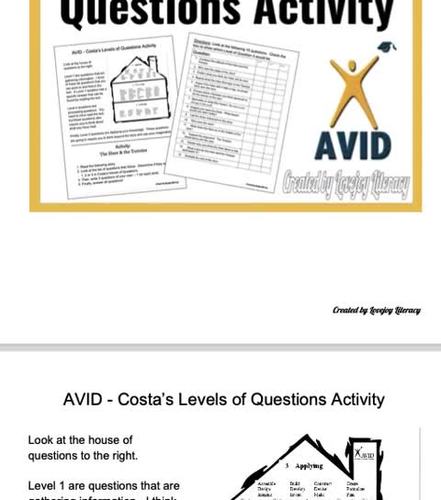 Costa's Levels of Questions Activity for the avid learner l College and ...