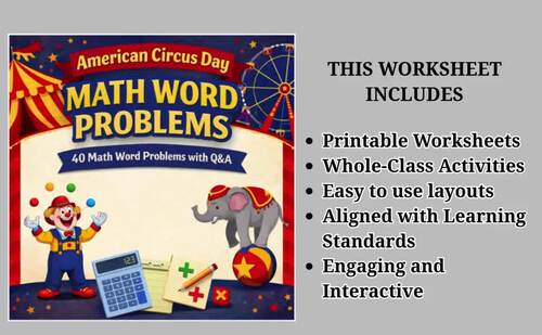 American Circus Day Math Word Problems | Grades 2–8 | 40 Engaging Questions