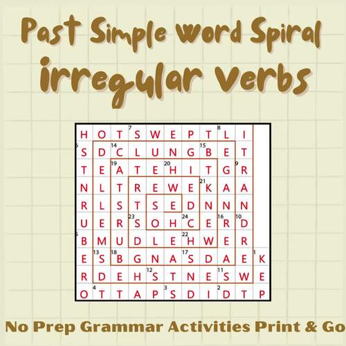 Past Simple Word Spiral (Irregular Verbs) Grammar 7 Fun Huge Puzzles No ...