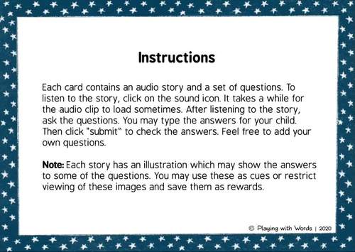 Auditory Comprehension, Recall & Answering Questions Story Box 1 BOOM ...