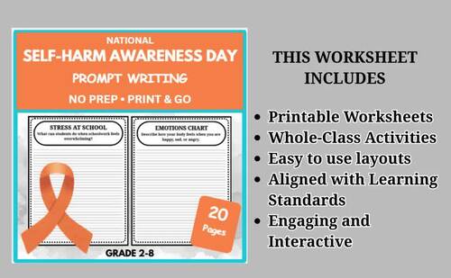 National Self-Harm Awareness Day Writing Prompts | SEL | Grades 2–8