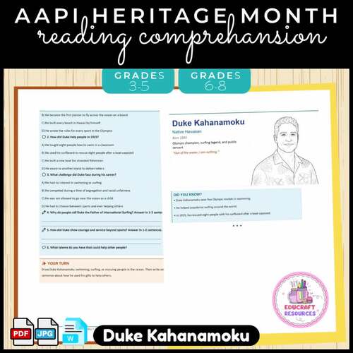 AAPI Heritage Month Reading Comprehension | Grades 3-5 & 6-8 | Duke ...