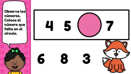 Google Slides and Seesaw Math in Spanish- Los animales- El número que falta