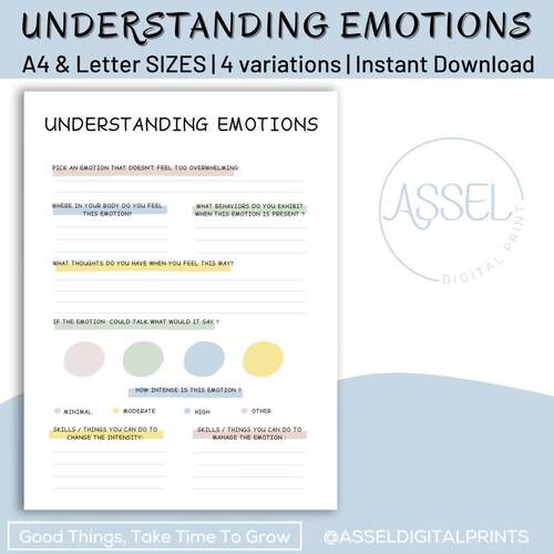 Understanding Emotions Printable Worksheet , cbt worksheets, therapy tools