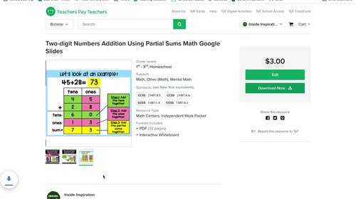 Two-digit Numbers Addition Using Partial Sums Math Google Slides