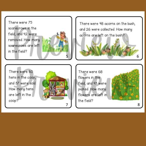 Fall Subtraction Word Problems Task Cards | Math Practice | TPT
