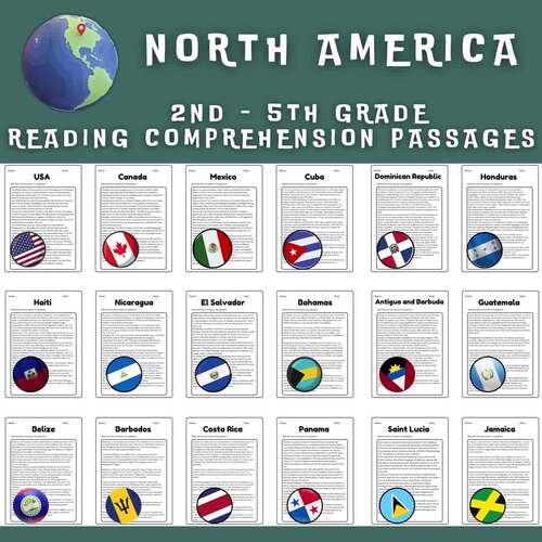 North America Reading Comprehension Passages Worksheets Bundle | TPT