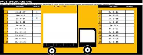 Two Step Equations Haul Digital Google Sheetsᵀᴹ and Print Activity
