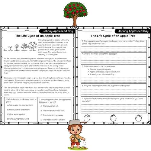 Johnny Appleseed Day Activities Pack – 3 Reading, 2 Games, 3 Writing ...