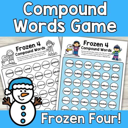 Compound Words Winter Theme Game | 4 in a row Center Station Reading ...