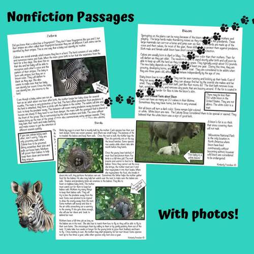 Animal Moms & Babies: Nonfiction Passages, Printables, and Assessment