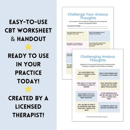 CBT Worksheets on Challenging Anxious Thoughts & Navigating Worry!