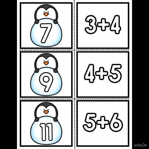 Winter Penguin Near Doubles Matching Cards for January Math Practice