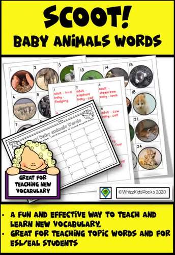 Baby Animals Words Scoot Game by Whizz Kids Rocks | TpT