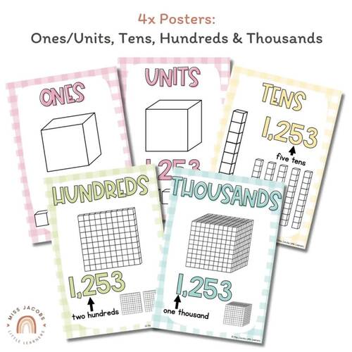 Place Value Posters | Daisy Gingham Pastels Math Classroom Decor