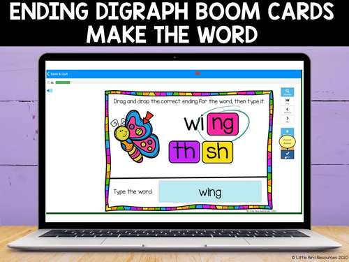 Ending Digraphs Boom Cards CH SH TH CK NG NK | Distance Learning
