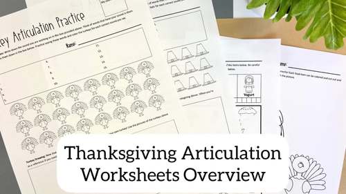 No Prep Thanksgiving Articulation Worksheets and Activities for Speech ...
