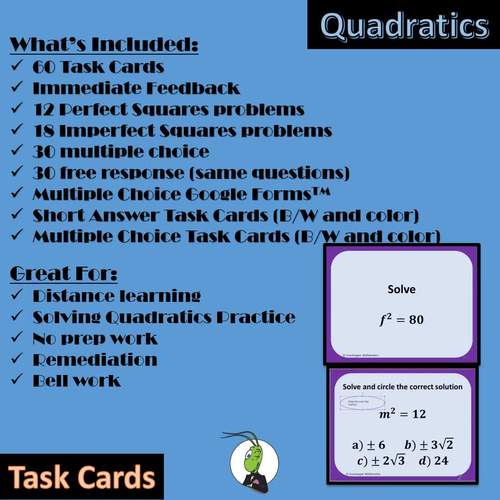 Solving Quadratic Equations Using Square Root - Google Forms, Boom ...