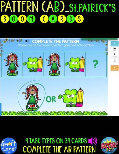 AB Pattern Practice_St.Patrick's Day_Boom Cards™ |Distance learning