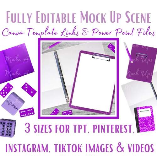 3 Prong Folder and Clipboard Images in Purple Mockup - Moveable and ...