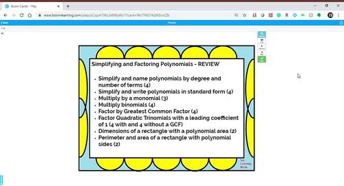 Simplifying and Factoring Polynomials: Digital BOOM Cards - 31 Problems