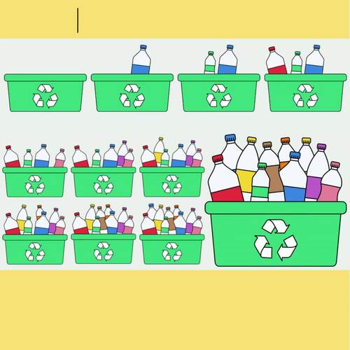 Cleaning up Plastic Bottles (Counting Recycling for Earth Day) - Clipart