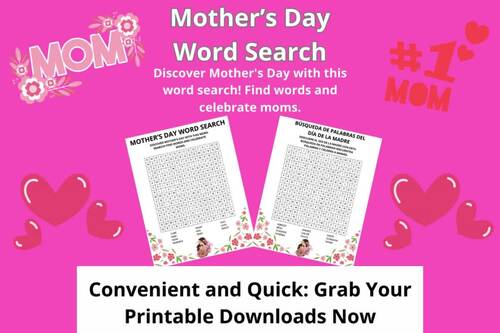Mother's Day Word Search-For K-2nd grade (English & Spanish Version ...