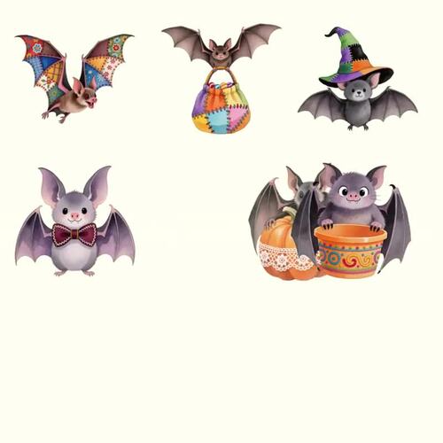 Cute Vampire Bats Embroidery Style Clipart – 20 PNGs, Transparent ...