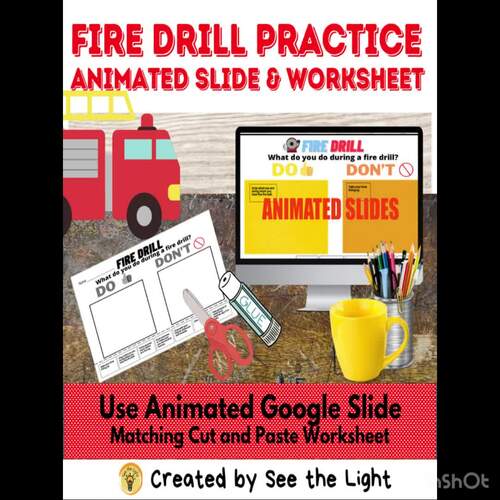 Fire Drill Practice with Google slide and Cut/Paste Worksheet for First ...