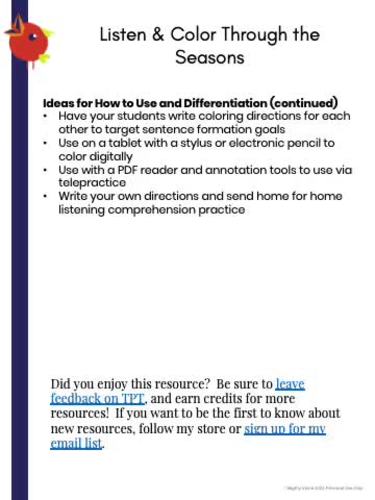 Listening Comprehension Seasonal Listen & Color Activities - Winter ...