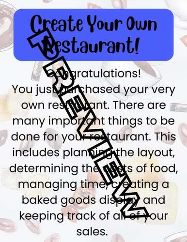 Create Your Own Restaurant Project by Ms Paladinos Elementary Resources