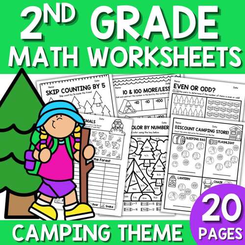 Camping Math Worksheets 2nd Grade | Camp Day Activities | No Prep Math ...