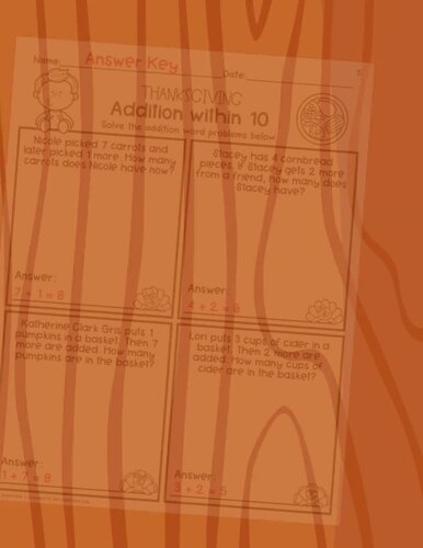 Thanksgiving Addition Within 10 Word Problems | No-Prep Math Worksheets ...