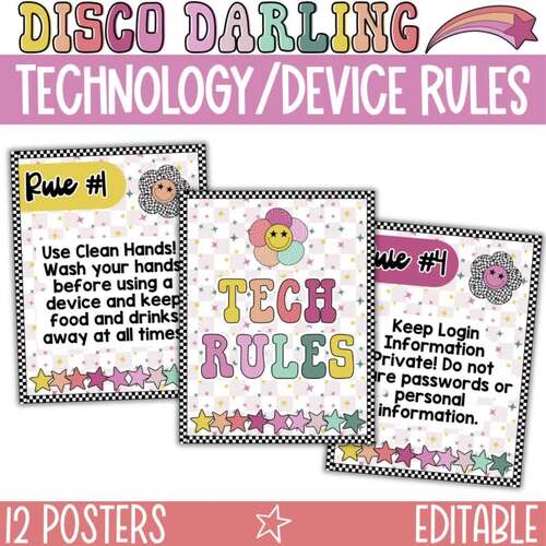 Editable Device Technology Rules Display / Disco Cowgirl Classroom ...