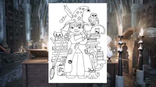 Wizard School Coloring Page For Kids And Adults Witch Magic Halloween