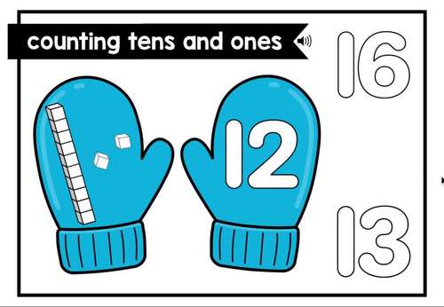Counting Tens and Ones Winter Kindergarten Boom Cards (teen numbers)