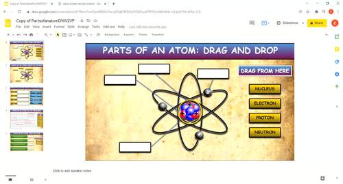 Parts Of An Atom: Drag & Drop Worksheet: Google Slides, Distance Learning