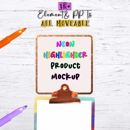Neon Highlighter MOVEABLE Product Mockup| Product Cover TpT by Teach Elite