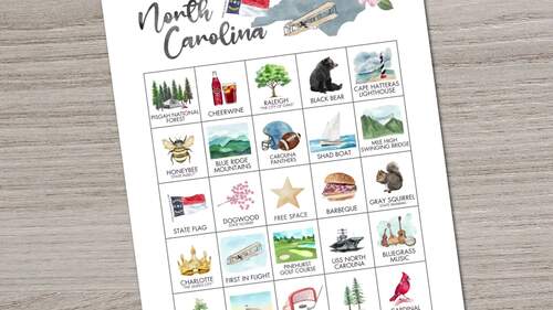 North Carolina BINGO Game | NC State Symbols & Locations Class Activity