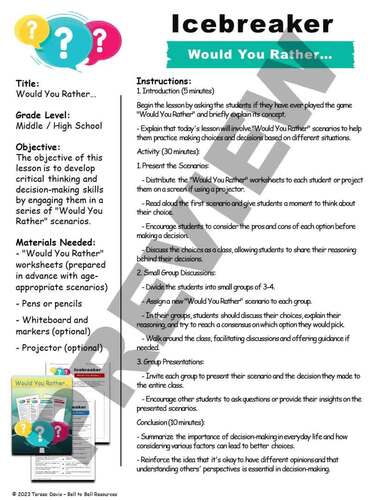 Back to School Icebreaker: Would You Rather Questions by Bell to Bell ...