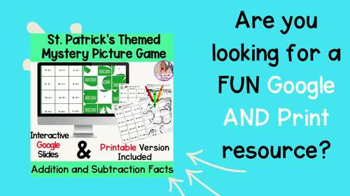 St Patrick''s Addition and Subtraction Facts Mystery Digital and ...