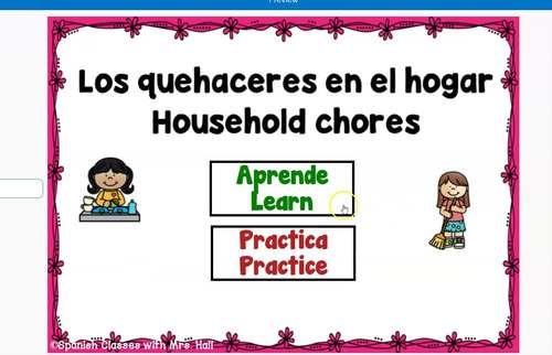 Household chores in Spanish- Los quehaceres en BOOM CARDS | TPT