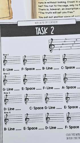 Notes on the Treble Clef Music Class Escape Room Low to No Prep Activity