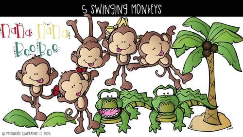 5 Swinging Monkeys clip art Literature clip art Book Companion COLORED