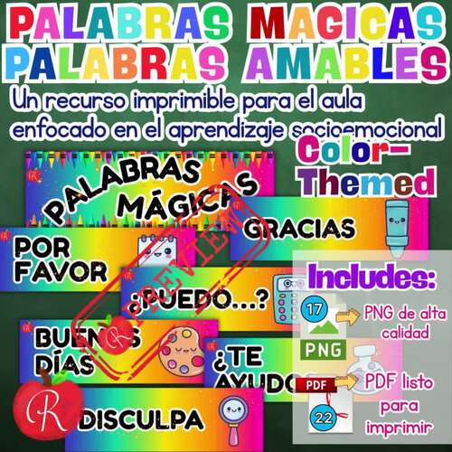 Magic Words / Kindness Words Cards – Spanish Classroom Posters – Colors