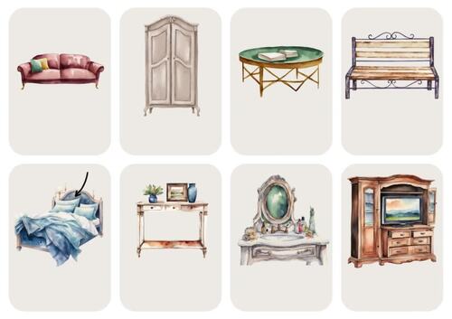 32 English-Korean Flashcards with Romaji | Furniture by The Digivita