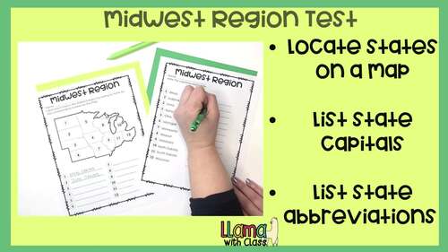 Midwest Region States, Capitals, Abbreviations Test - Differentiated ...