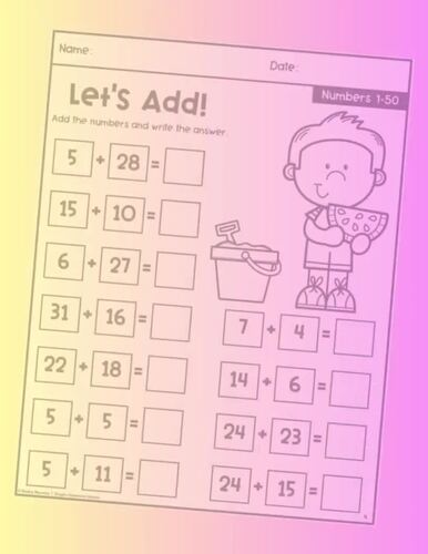Addition to 50 Summer Math Worksheets | Numbers 1–50 Practice | 1st ...