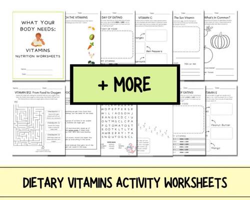 Nutrition Worksheets on Vitamins by Fuel Nutrition | TPT